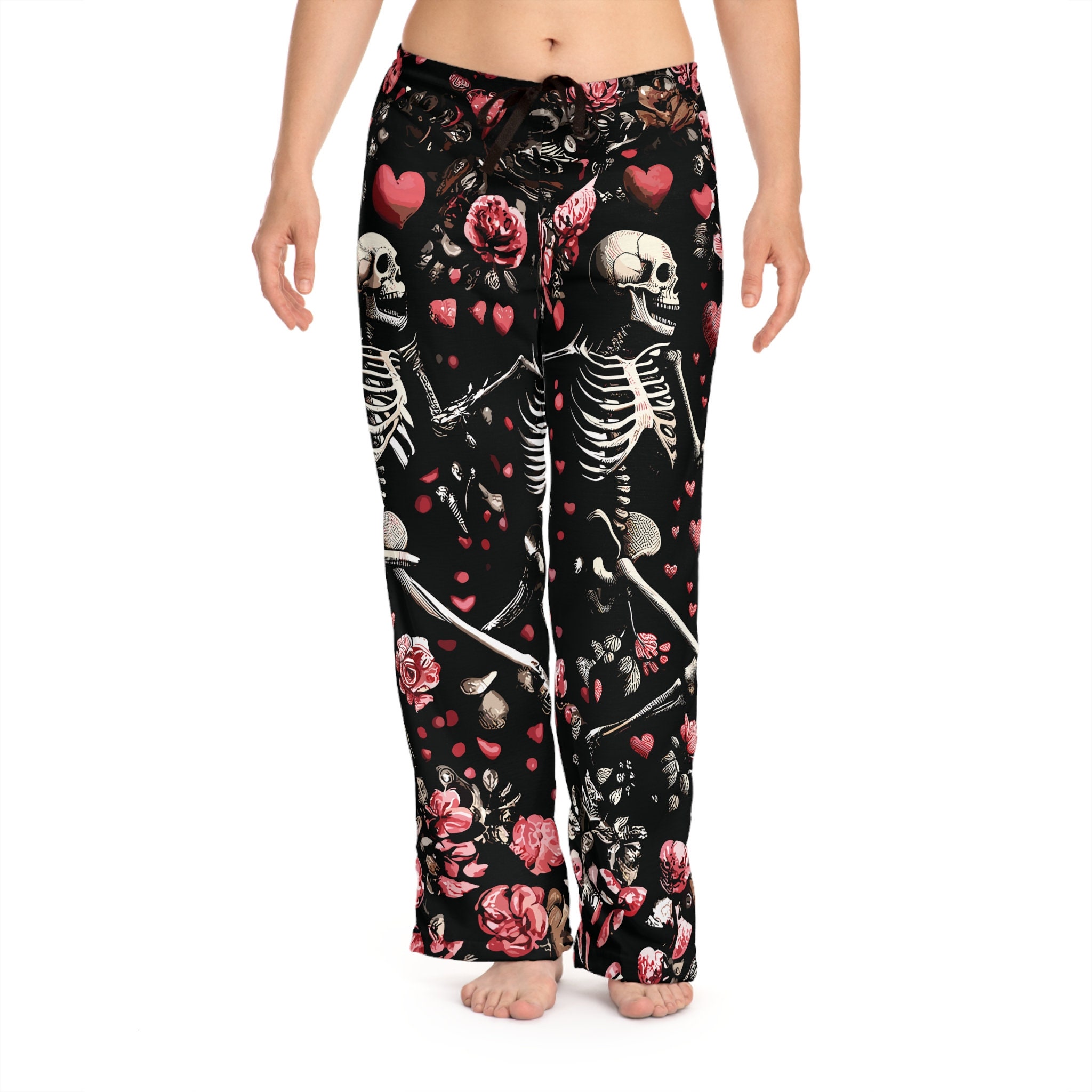 Gothic Skeleton Pajamas, Rose and Heart Print Sleepwear, Unisex ...