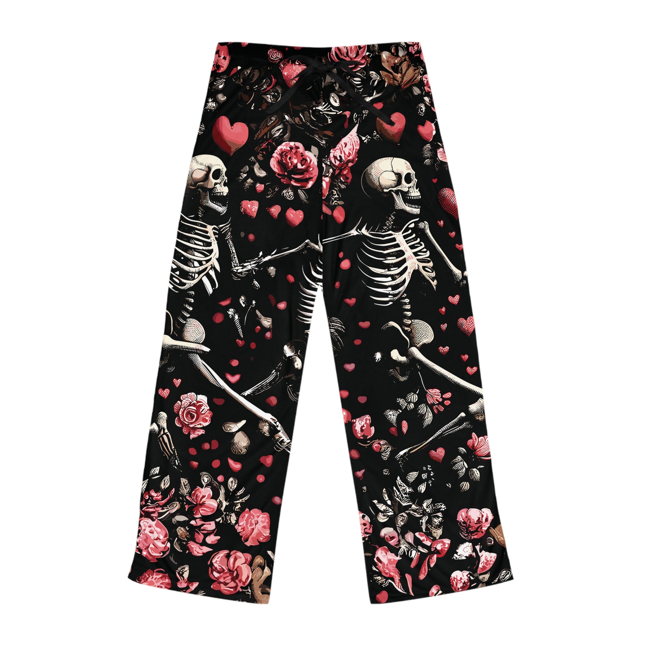 Gothic Skeleton Pajamas, Rose and Heart Print Sleepwear, Unisex ...