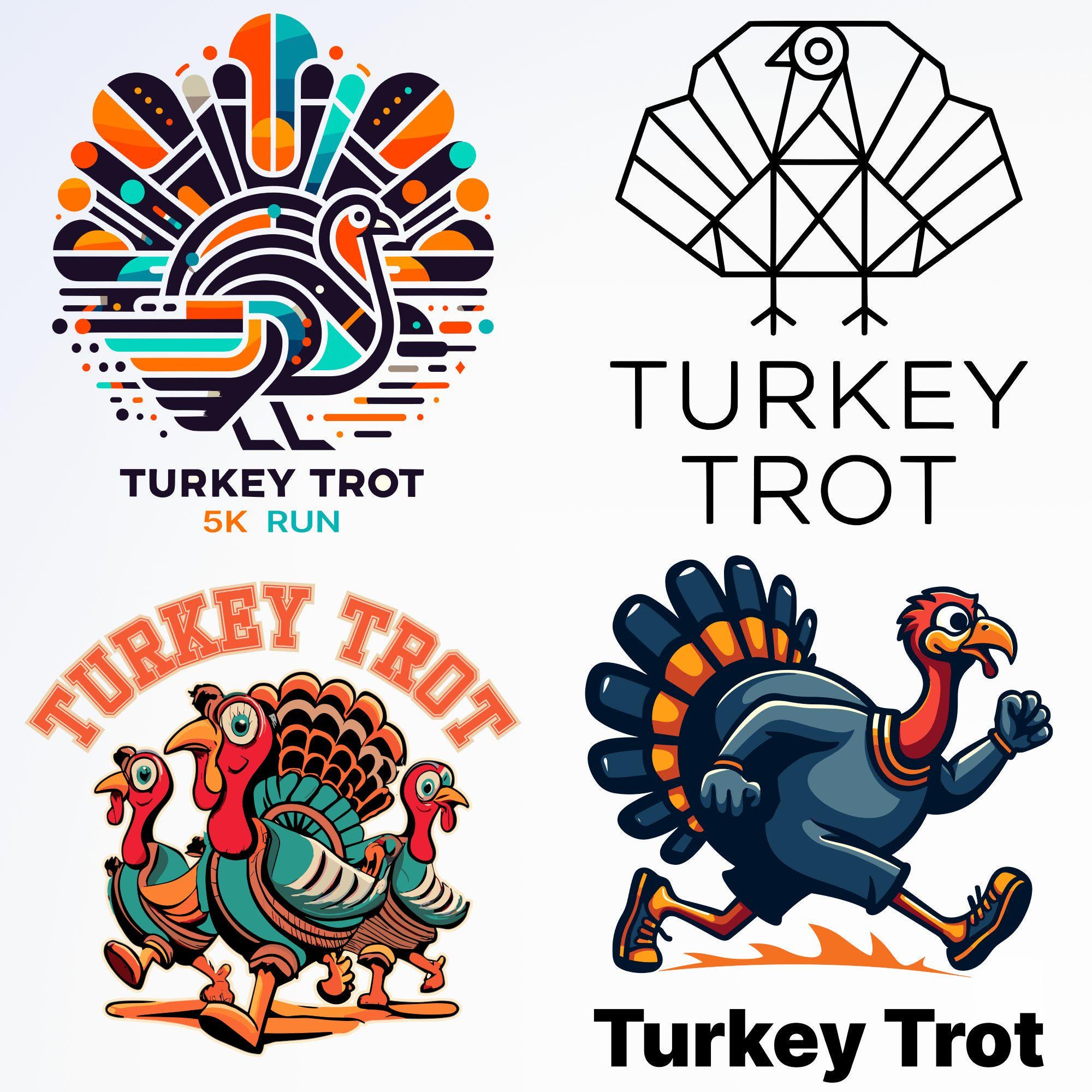 Geometric Turkey Trot Logo Bundle - Thanksgiving Run Graphic 5k Design ...
