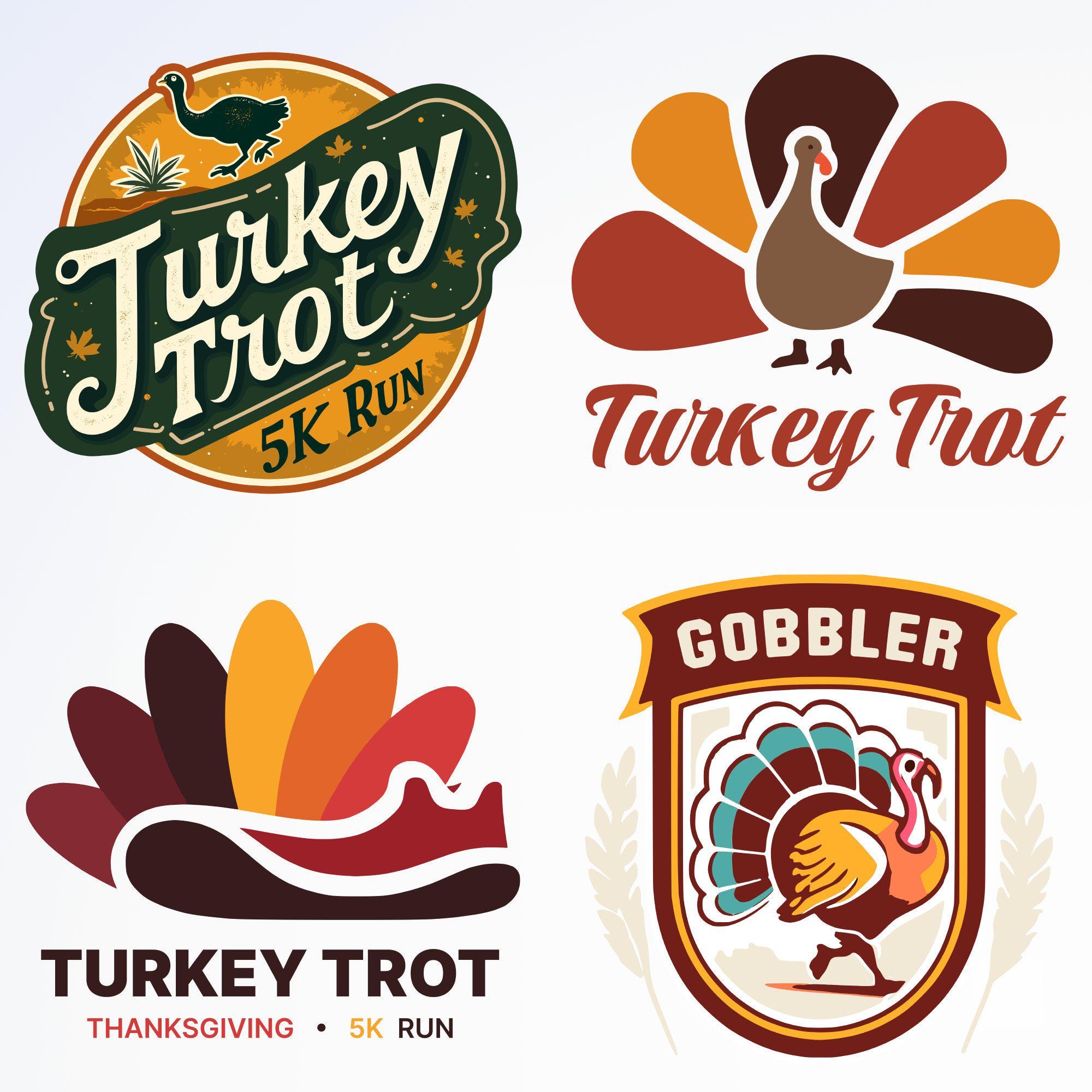 Thanksgiving Running Event Logo Ideas, Turkey Trot Retro - 5K Race Logo ...