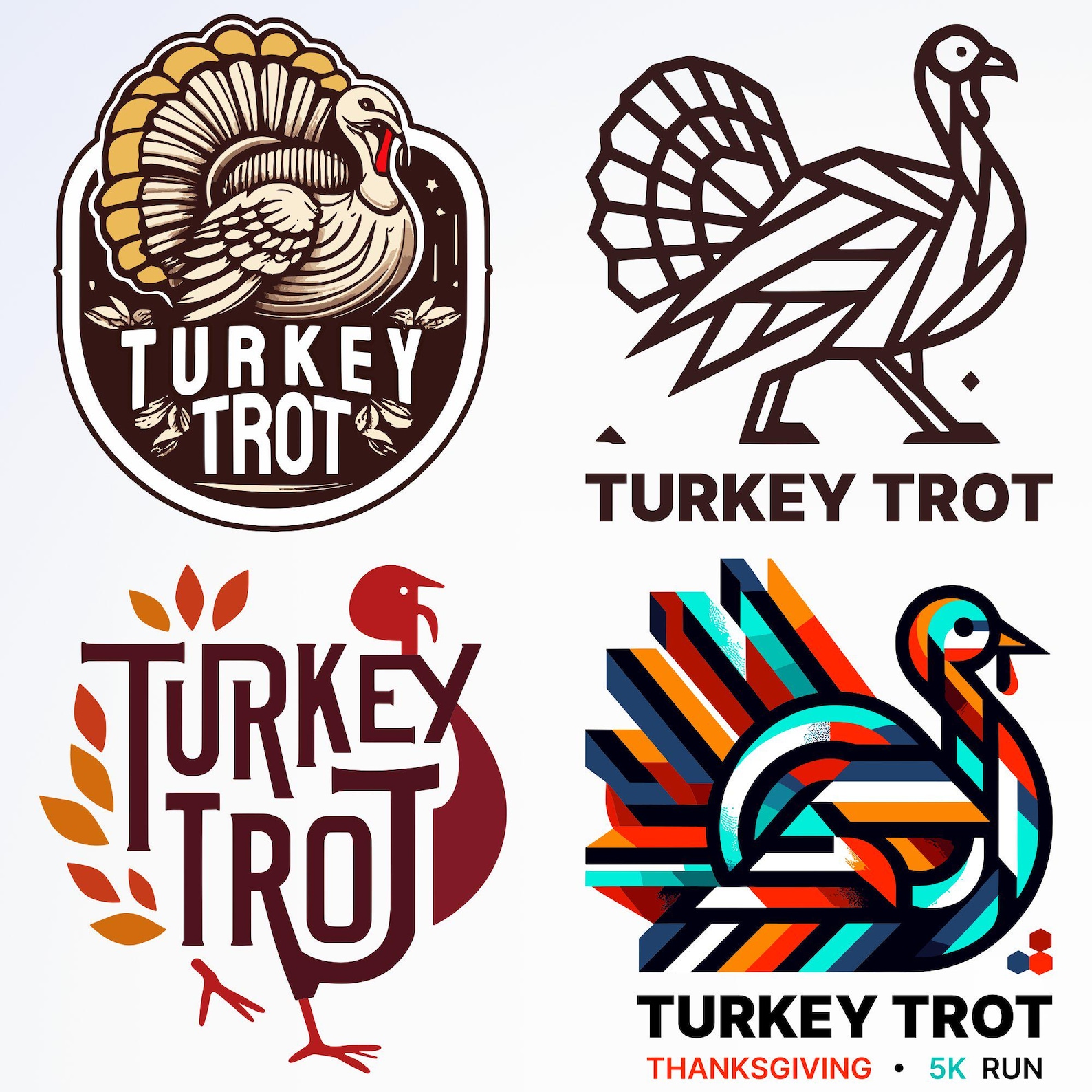Geometric Turkey Trot Logo Bundle - Thanksgiving Run Graphic 5k Design ...