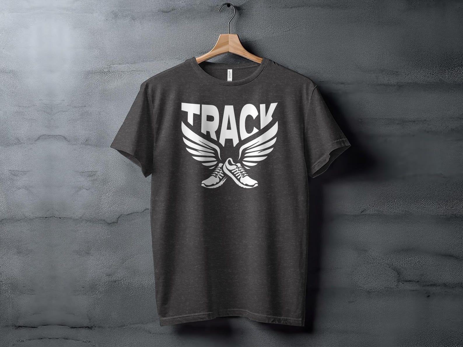 Sports Run Track and Field Shirt, Track Shoes Wings Bold - Running Tee ...