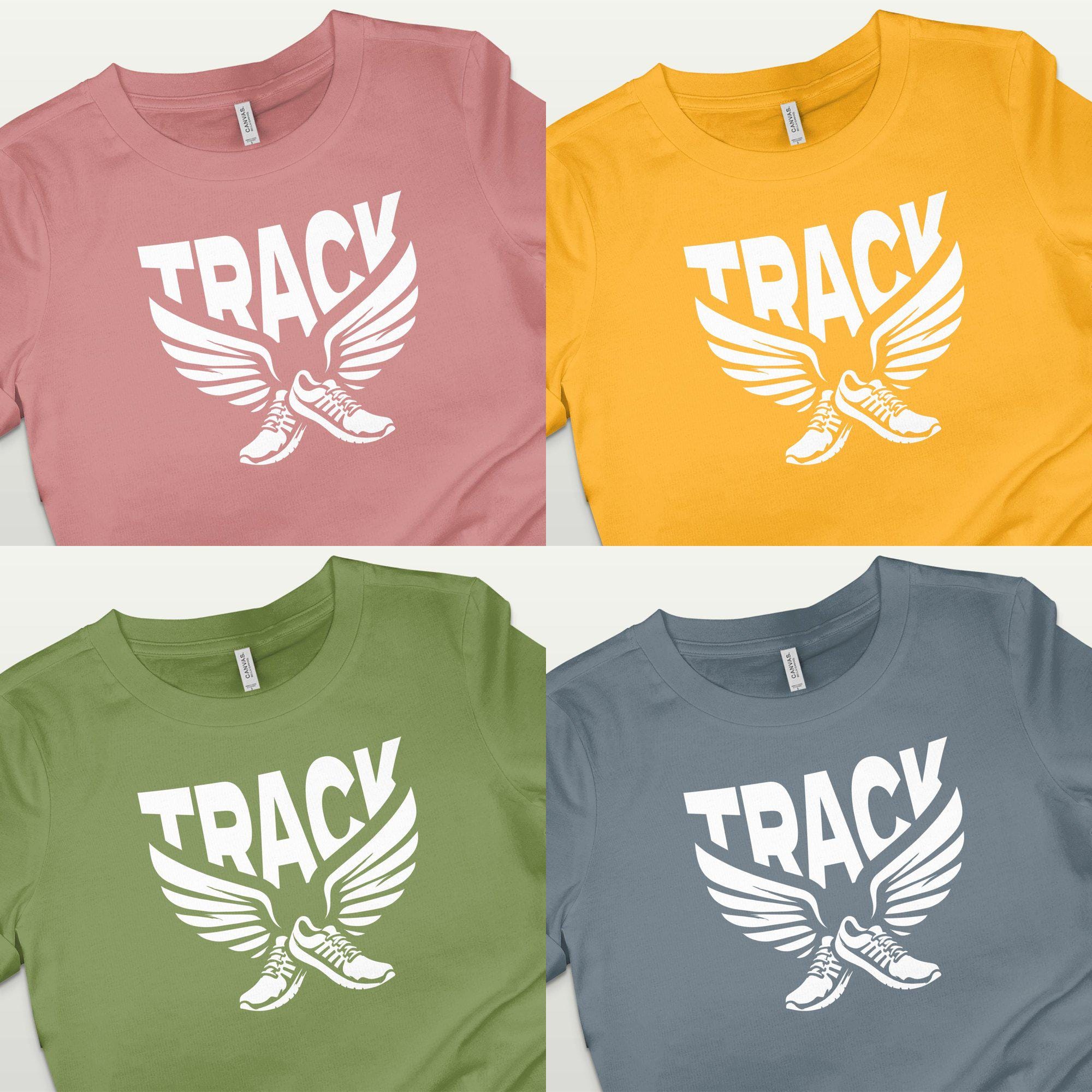 Sports Run Track and Field Shirt, Track Shoes Wings Bold - Running Tee ...