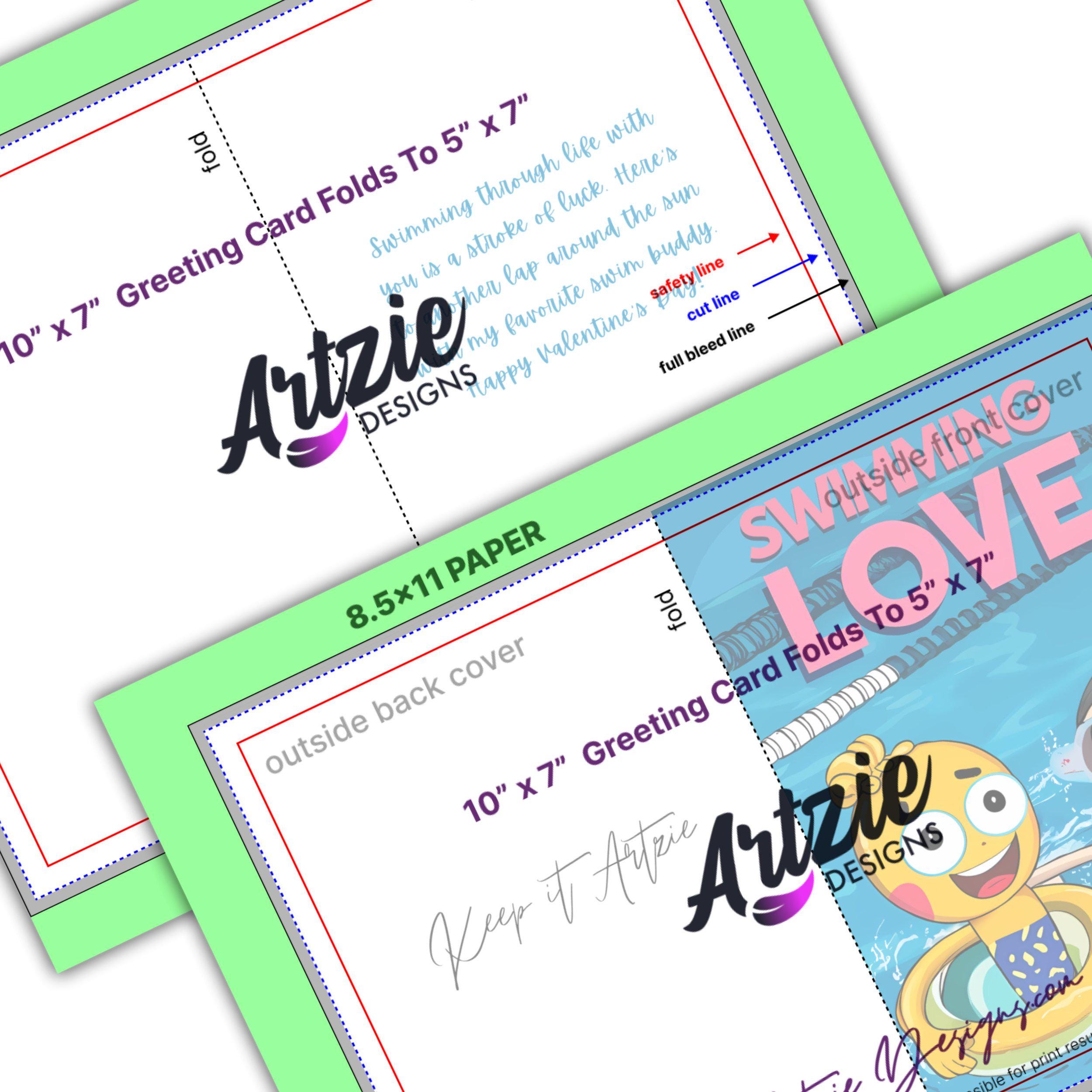 Swimming Printable Digital Download Card, Cute Swimming Characters ...