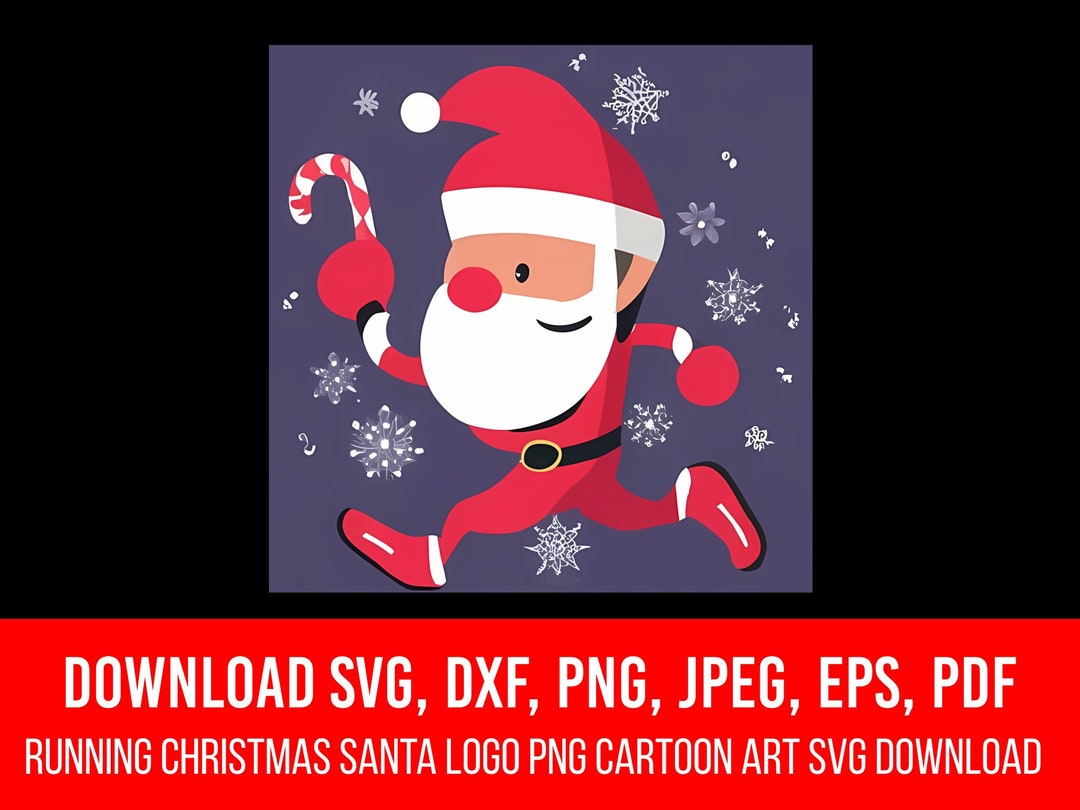 Running Christmas Santa Logo PNG Cartoon Art SVG Download, Running ...