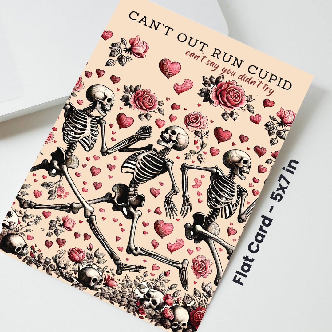Skeleton Cupid, Digital Download Skeleton Valentine's Day Card, Running ...
