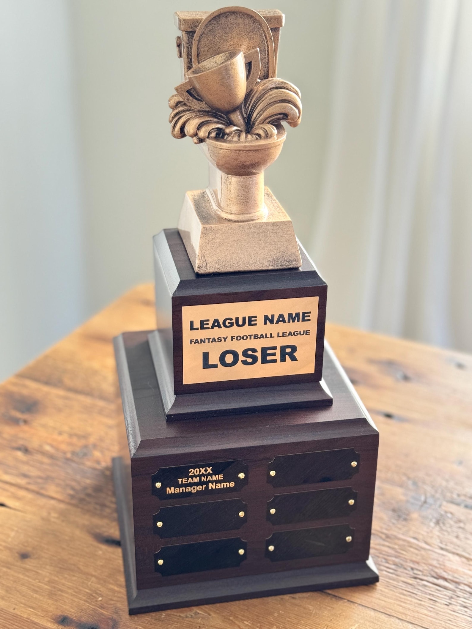 15” Fantasy Football LOSER Trophy W/ Base - Room for up to 24 Years ...