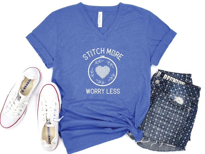 Cross Stitch V-neck Tee, Stitch More, Worry Less Stitching Gift, Cross ...