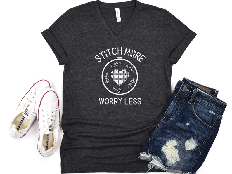 Cross Stitch V-neck Tee, Stitch More, Worry Less Stitching Gift, Cross ...