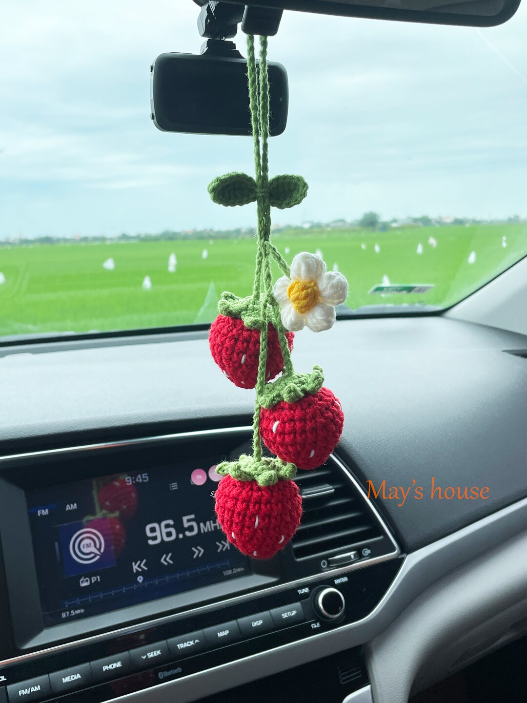 Crochet Strawberries Car Hanging, Strawberry Car Crochet Plants, Car ...