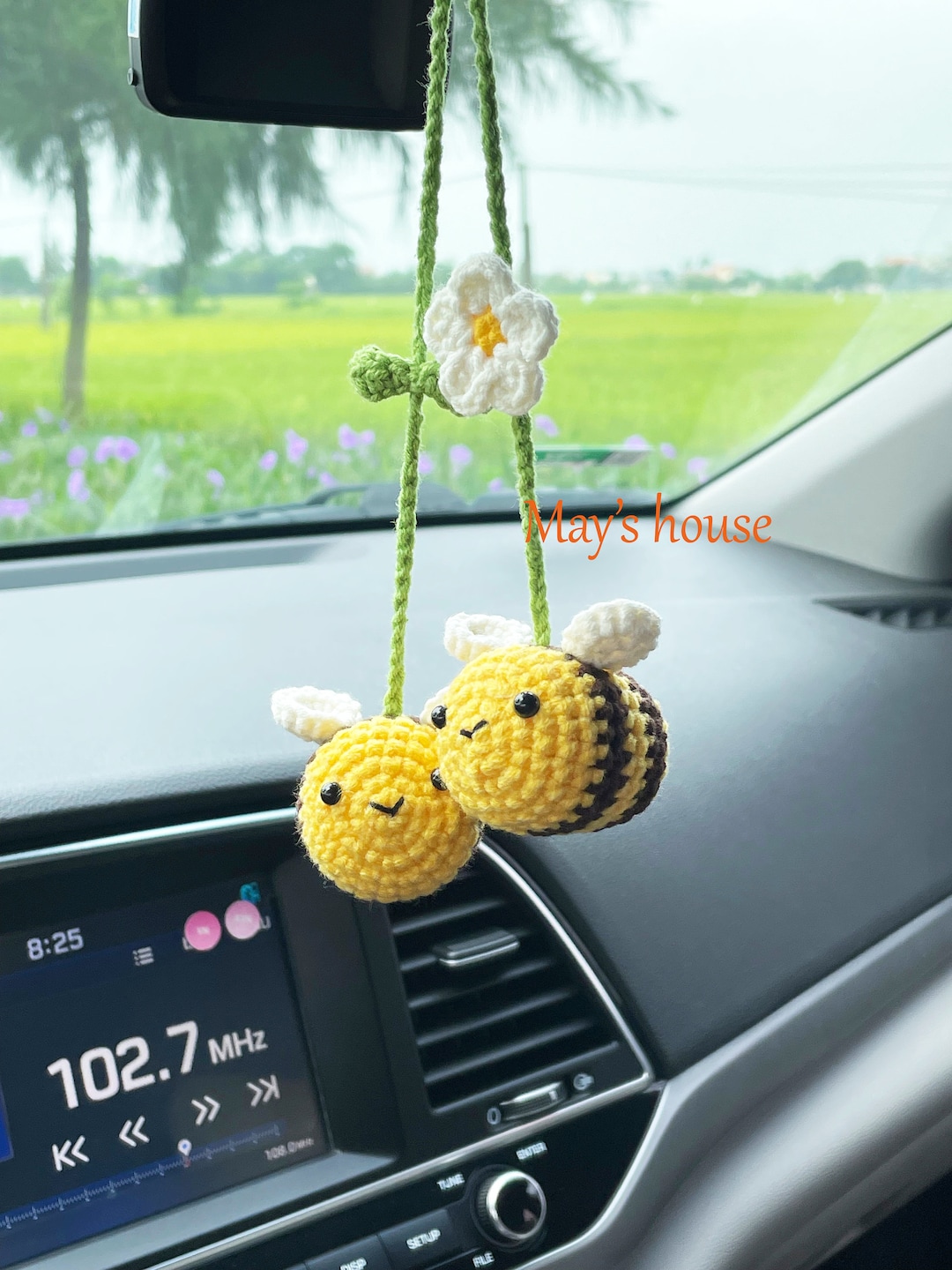 Crochet Bee Car Rear View Mirror, Cute Bee Car Hanging Ornament ...