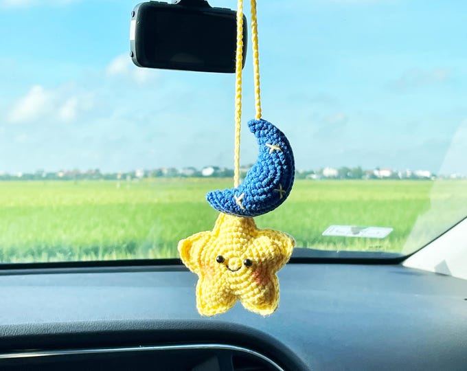 Crochet Sun and Earth Car Hanging, Cute Earth Sun Rear View Mirror ...