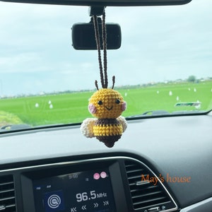 Crochet Bee Car Hanging, Cute Crochet Bee, Amigurumi Bee, Car Mirror ...