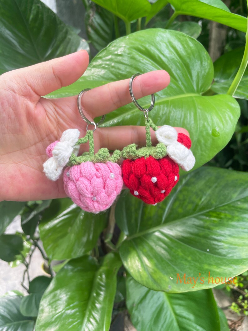Crochet Puff Strawberry, Puff Strawberry Keychain, Daisy Flower ...