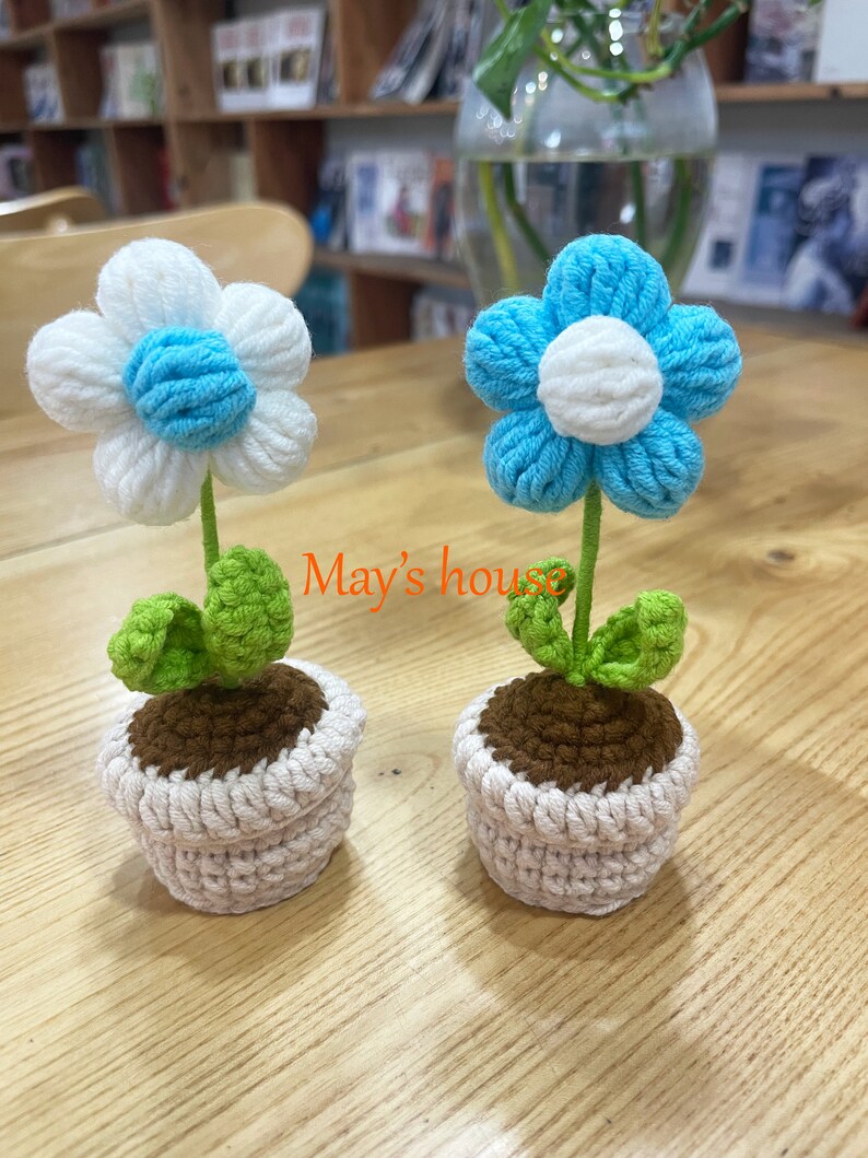 Crochet Daisy, Crochet Potted Flower, Table Decoration, Home Decoration ...