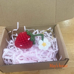 Crochet Flower Keychain, Cherry, Puff Flower, Strawberry, Mushroom ...
