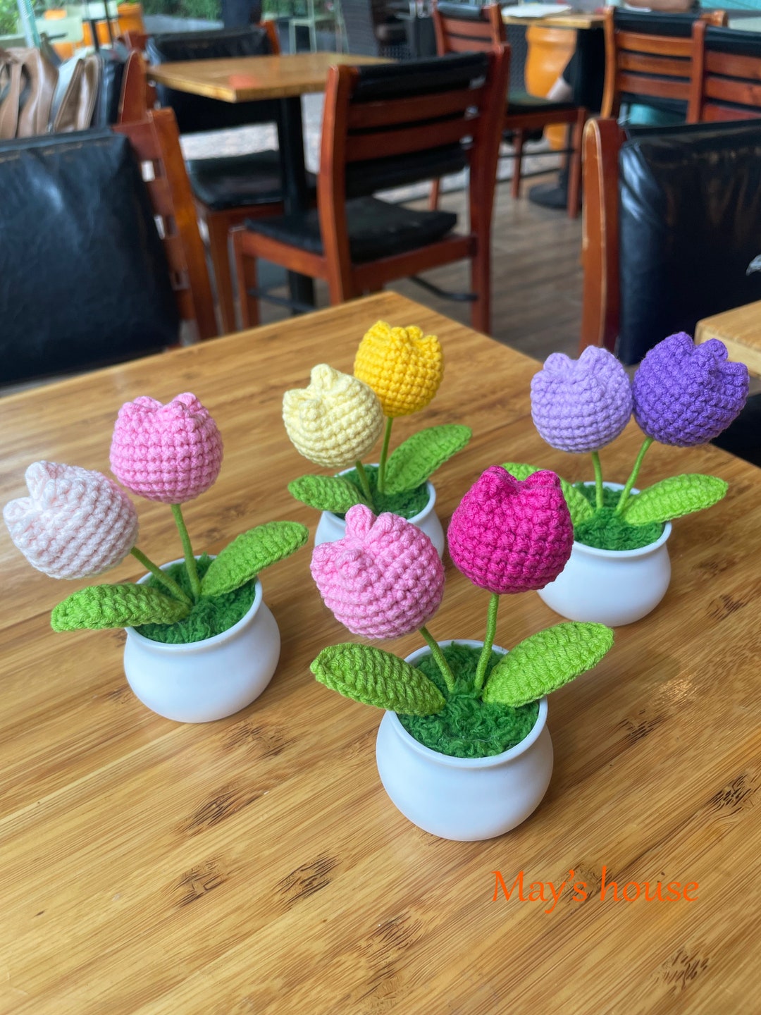 Crochet Tulip Flower Pot: Handmade Milk Cotton Desk Decor - Etsy