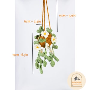 Daisy Potted Plant Car Mirror Hanging, Handmade Knitted Rear View ...