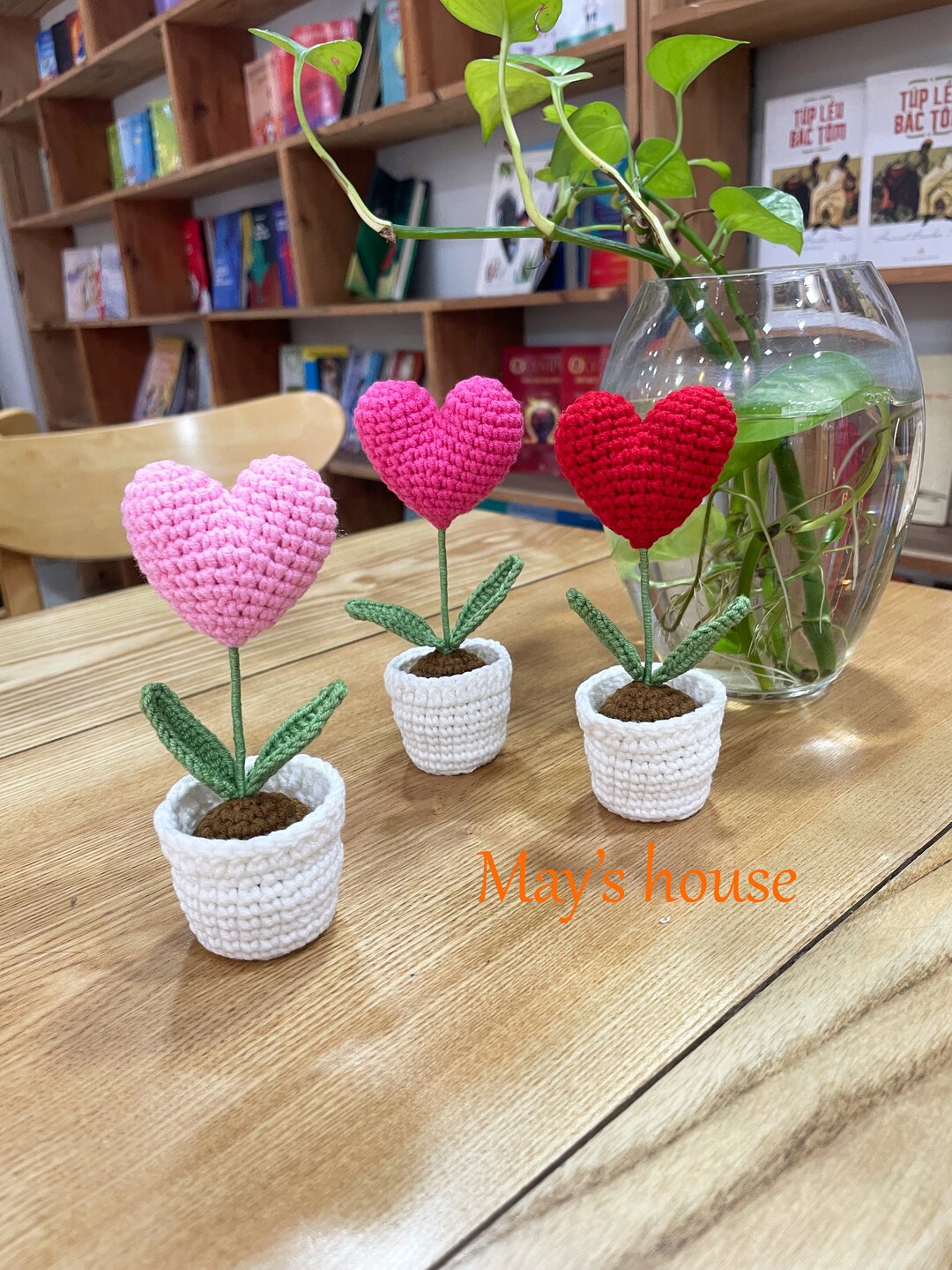 Crochet Heart Pot, Red/pink Heart Plant, Crochet Valentine's Heart ...