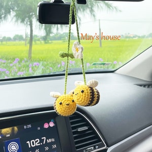 Crochet Bee Car Rear View Mirror Charm: Milk Cotton Car Decor - Etsy