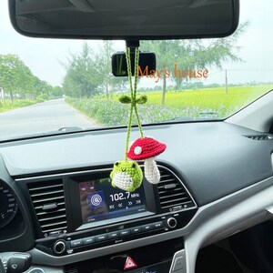 Crochet Frog and Mushroom Ornament, Crochet Frog Car Charm, Crochet ...