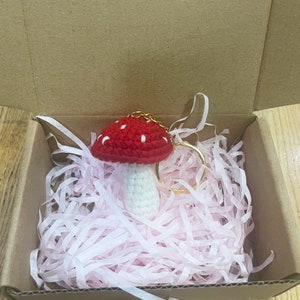 Crochet Flower Keychain, Cherry, Puff Flower, Strawberry, Mushroom ...