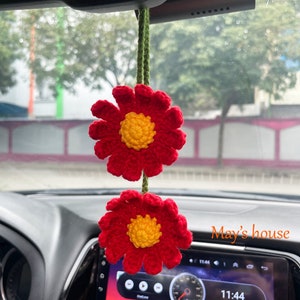 Crochet Daisy Car Mirror Hanging, Handmade Knitted Rear View Mirror ...