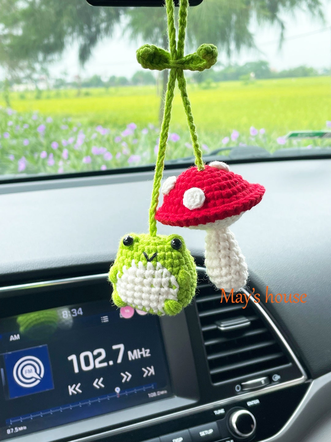 Crochet Frog and Mushroom Ornament, Crochet Frog Car Charm, Crochet ...