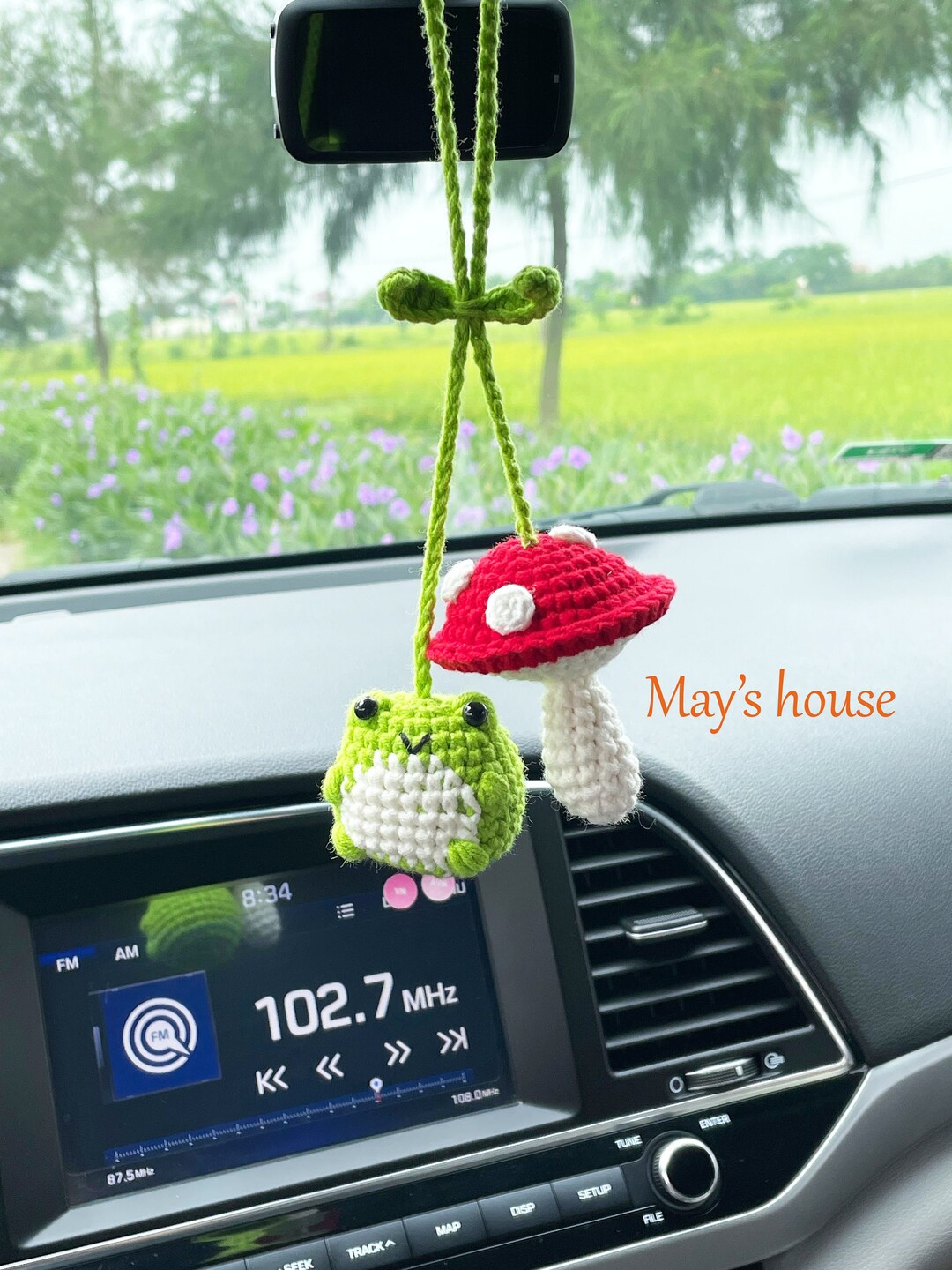 Crochet Frog and Mushroom Ornament, Crochet Frog Car Charm, Crochet ...