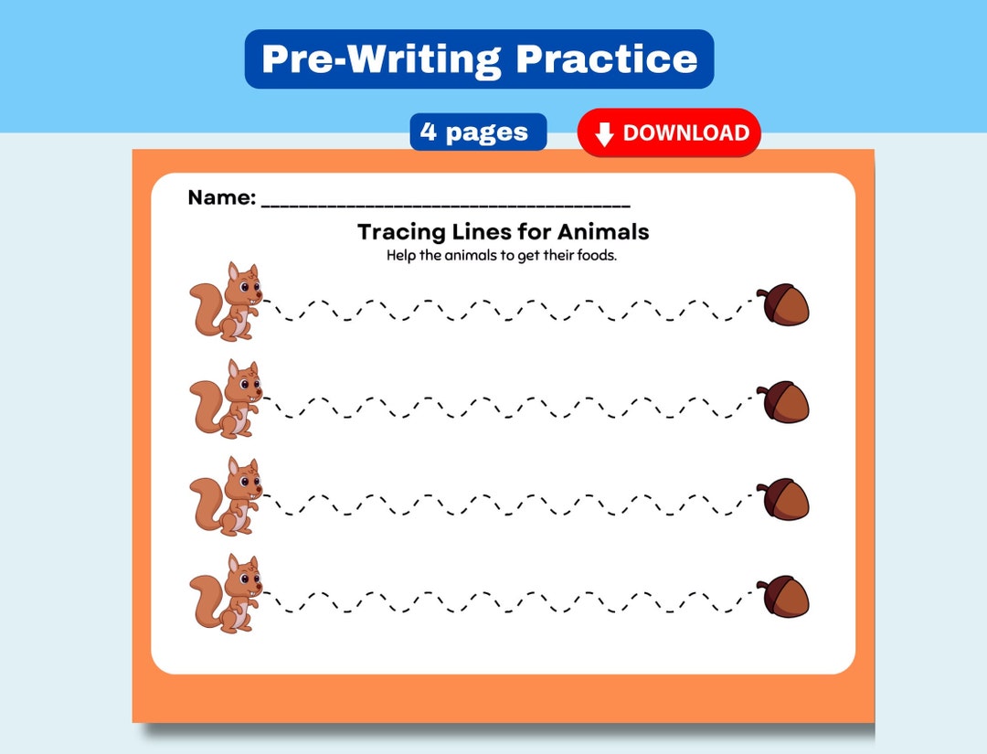 Printable Pre Writing Skills Line Tracing Worksheets Pre K - Etsy