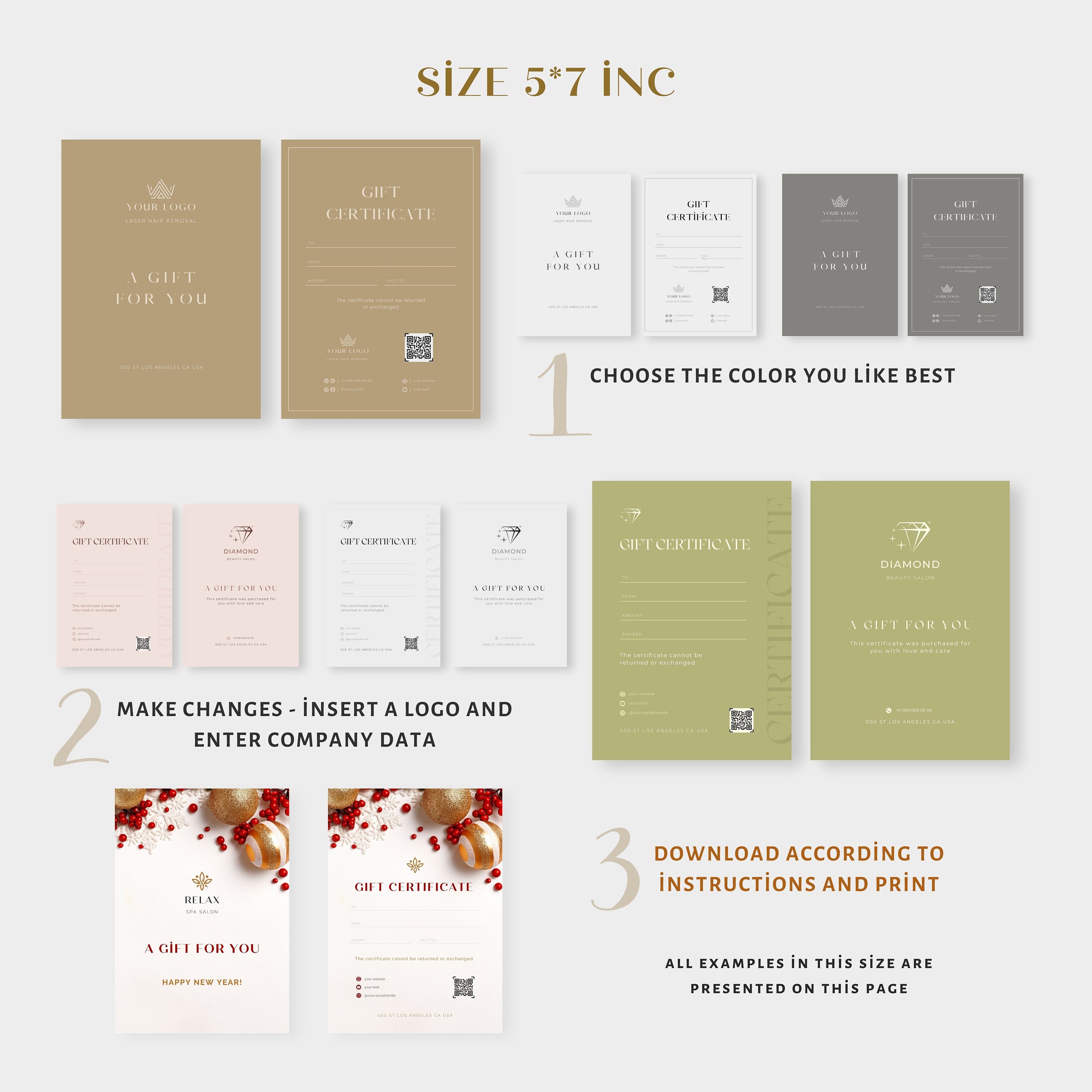 Gift Card Template, Gift Certificate, Editable Gift Cards, Printable ...