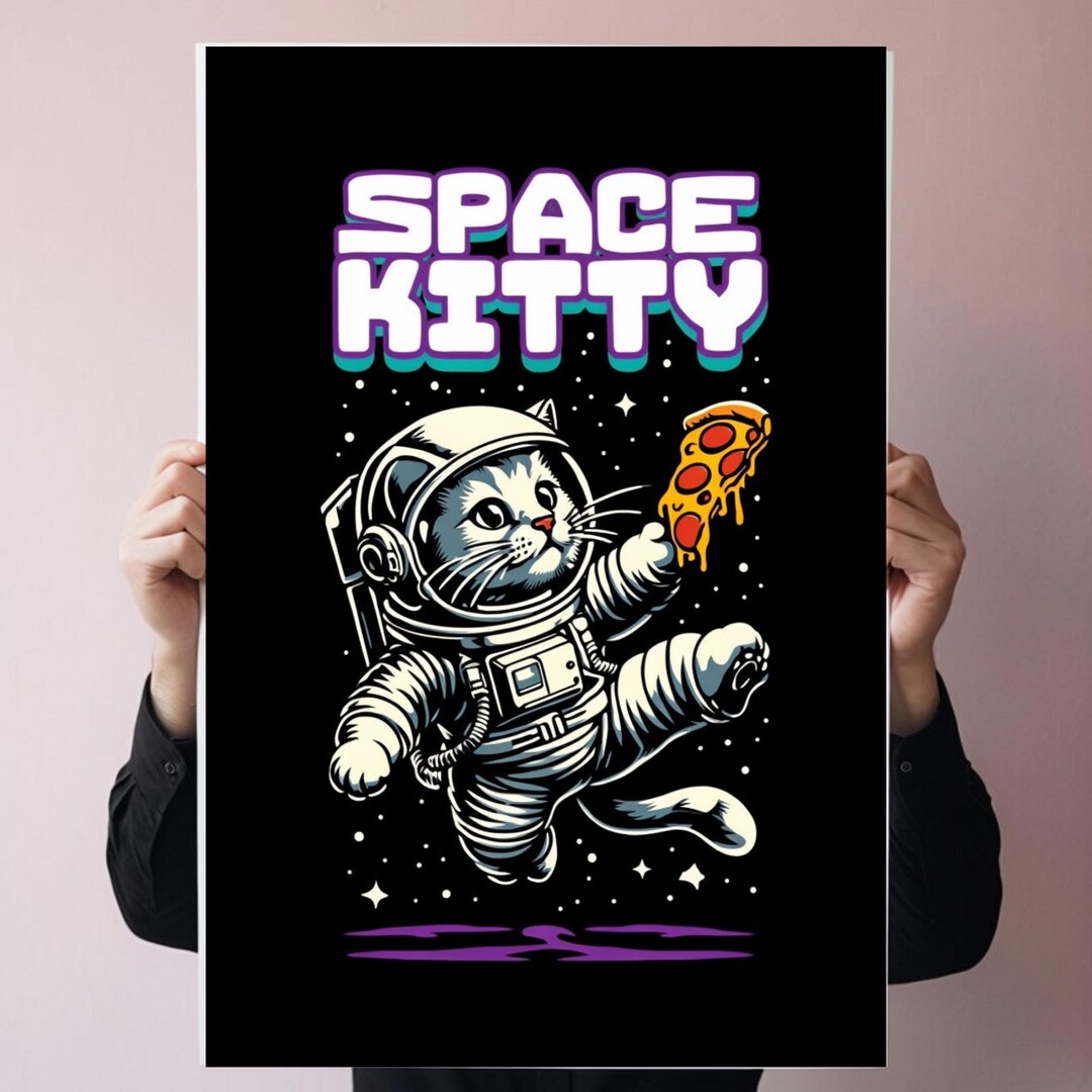 Space Kitty Poster | 16x20 Funny Cat Astronaut Wall Art, Pizza Galaxy ...
