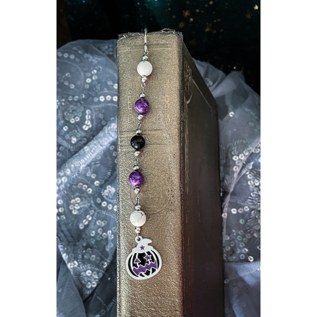 Halloween-inspired Beaded Bookmark Obsidian, Howlite, Jack O’ Lantern ...