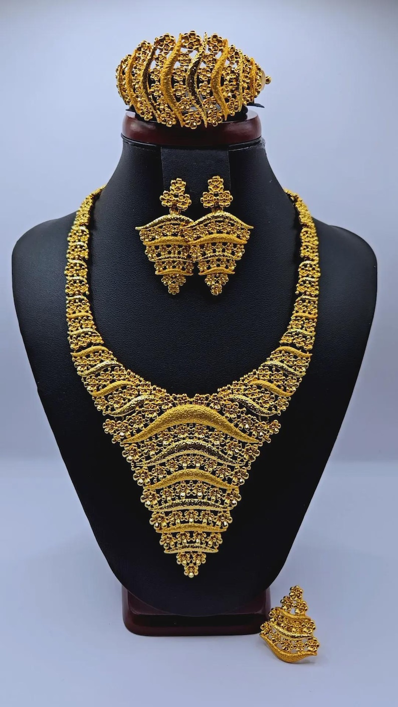 18K Gold Plated Bridal Jewelry Set – Statement Necklace, Earrings ...