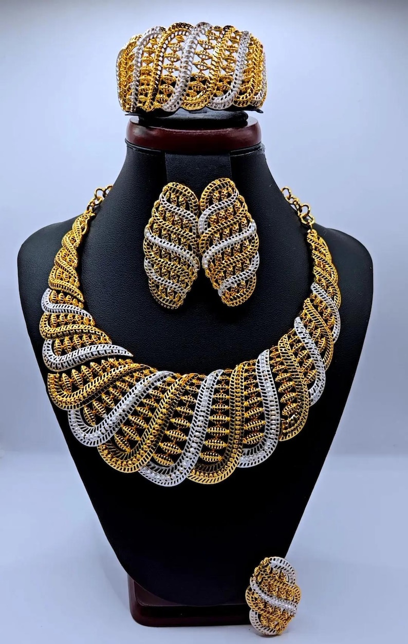 18K Gold Plated Bridal Jewelry Set – Statement Necklace, Earrings ...