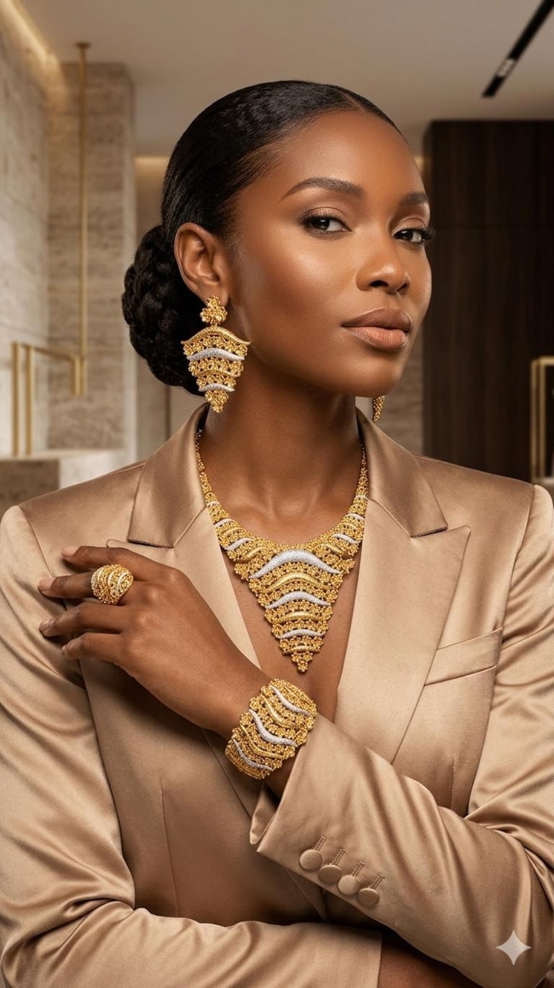 18K Gold Plated Bridal Jewelry Set – Statement Necklace, Earrings ...