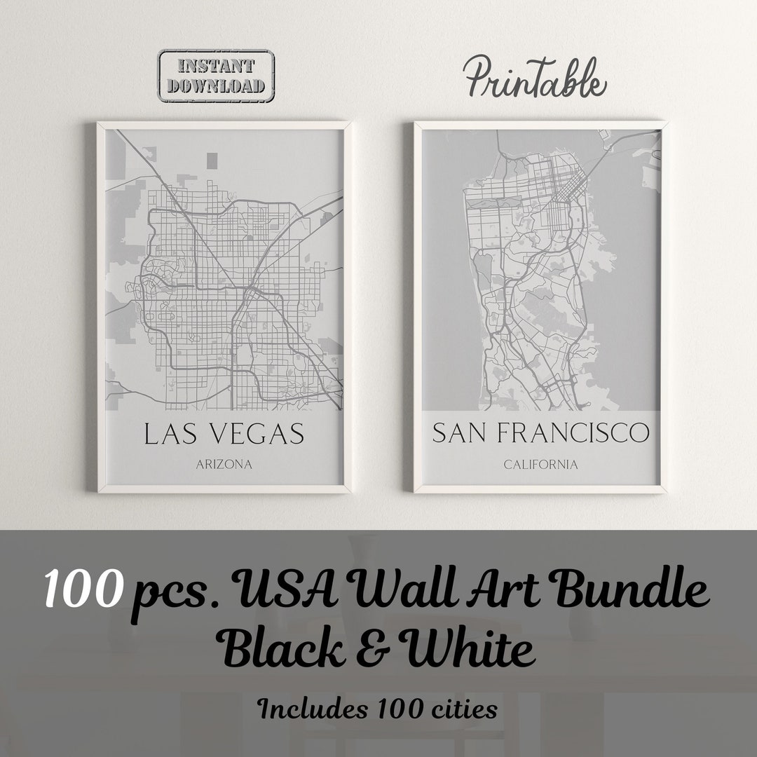Bundle Map Wall Art USA Bulk City Maps B&W Poster - A3 - 29.7 X 42.0 Cm ...