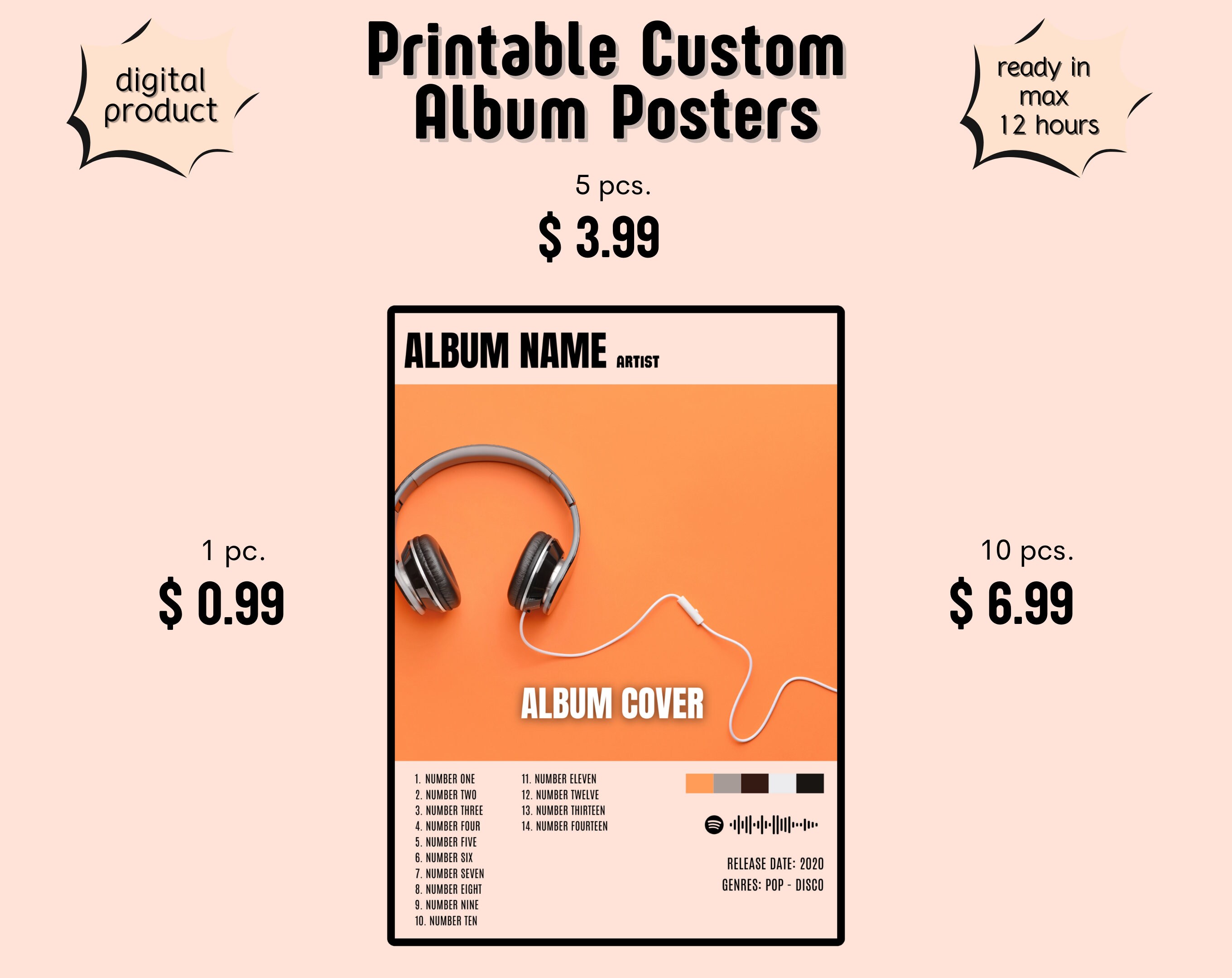 Digital Music Poster 1 Pc. Printable Custom Album Cover Poster ...