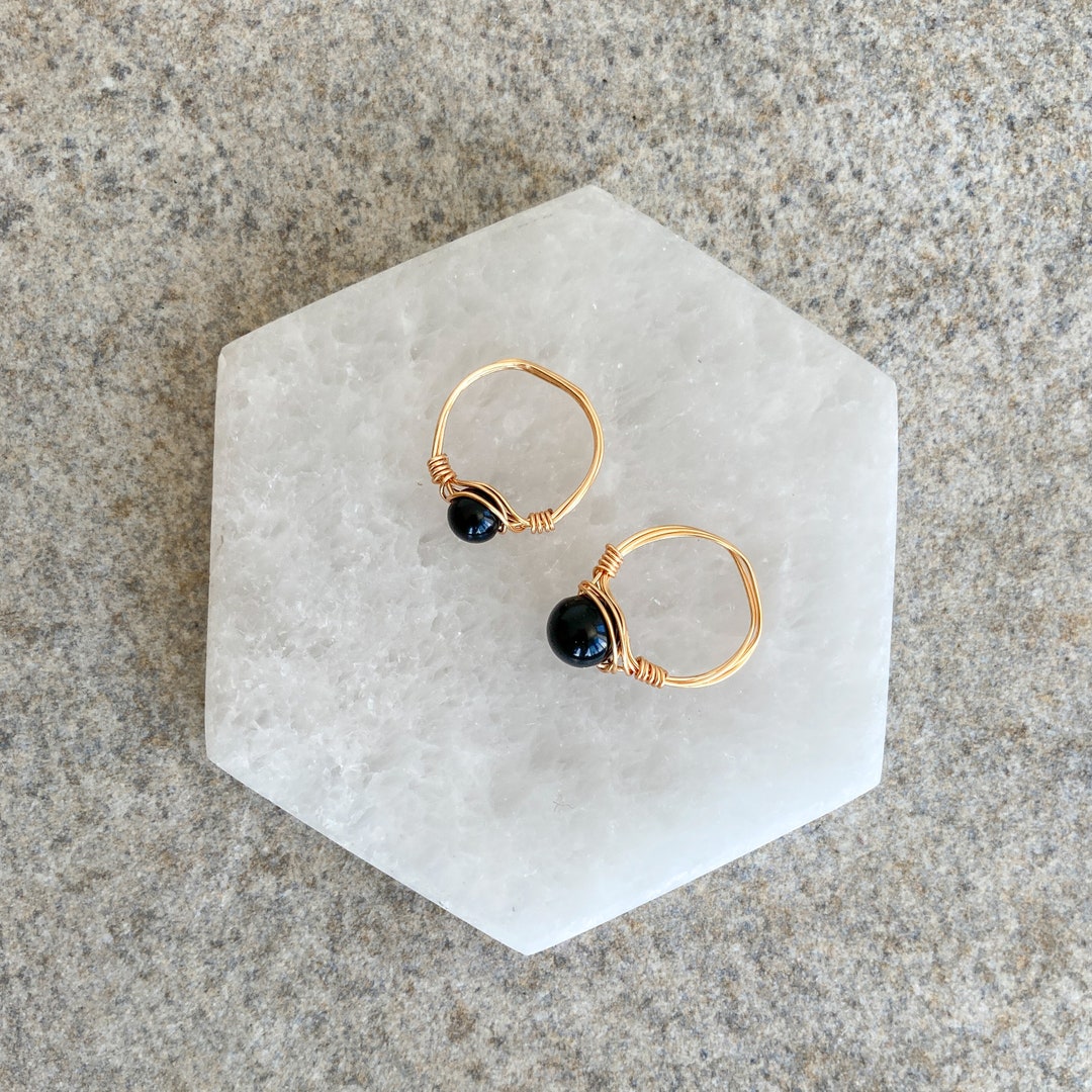 Obsidian Eclipse Ring - Zodiac Ring - Wire Gold Ring Her - Gift Idea Women- Zodiac Gifts - Black ...