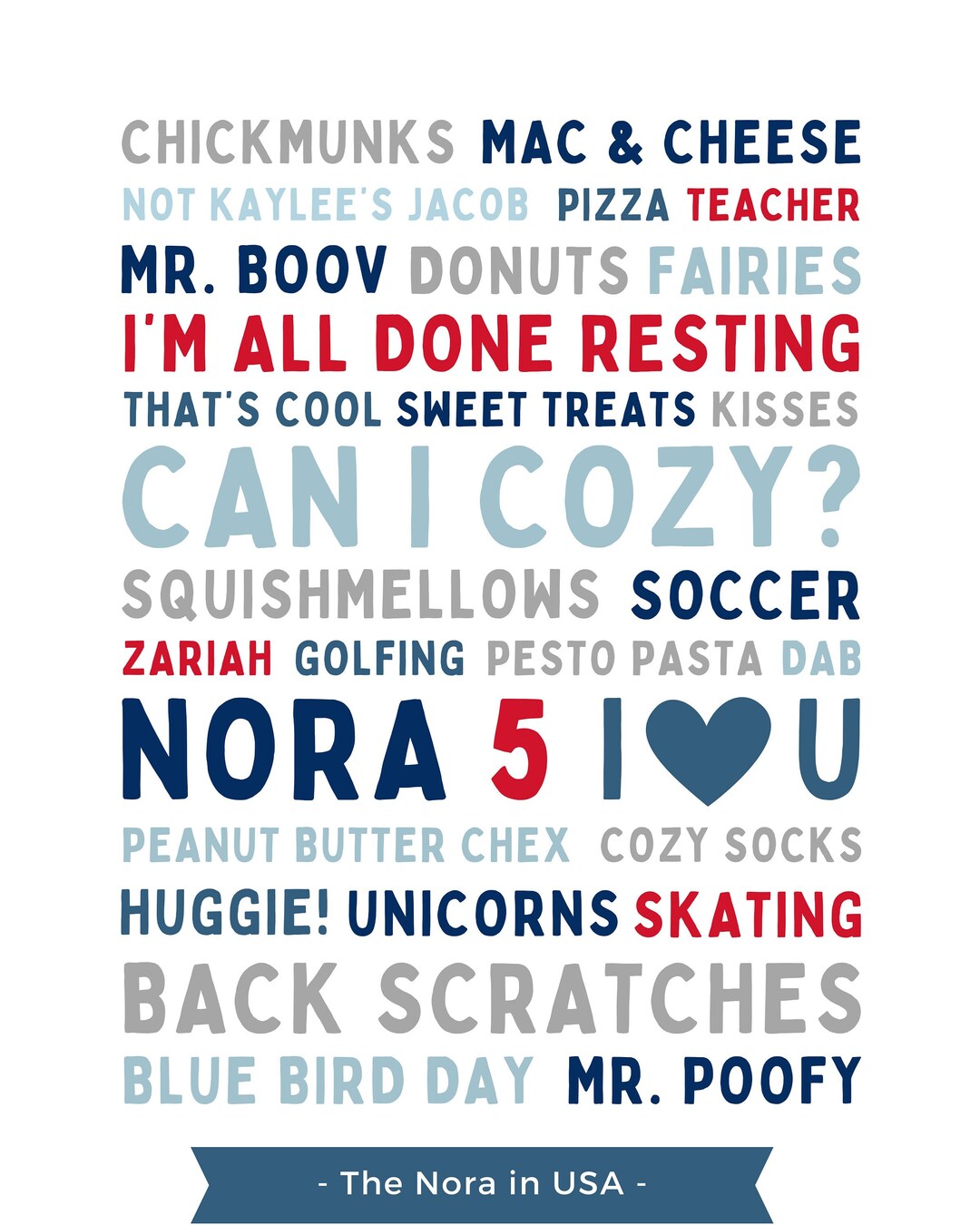 PERSONALIZED Printable Word Art: "the Nora" in USA - Etsy