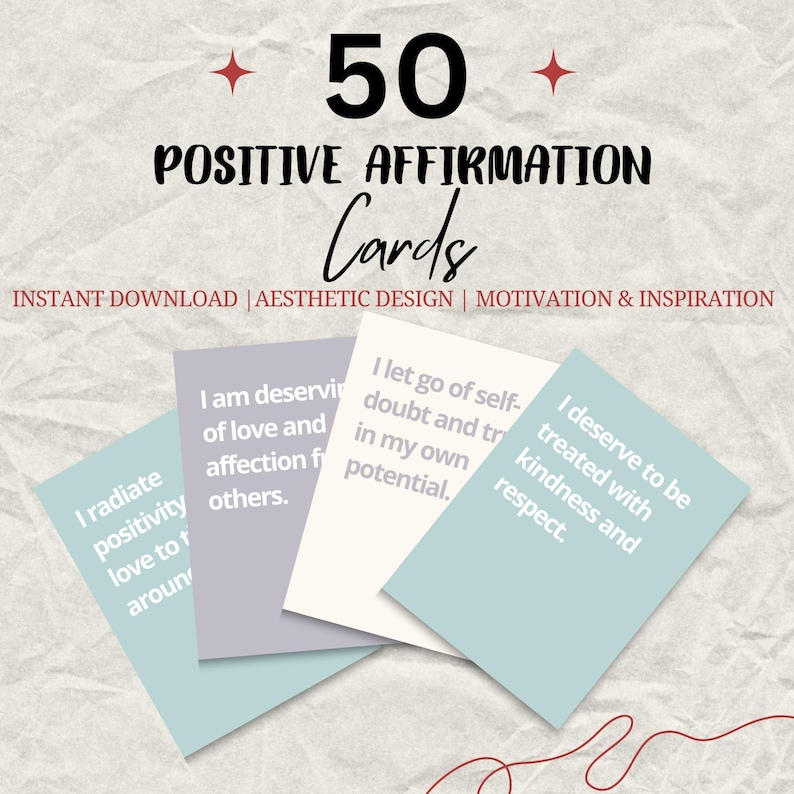 50 Positive Affirmation Cards for Self-love, Anxiety Coping Flashcards ...