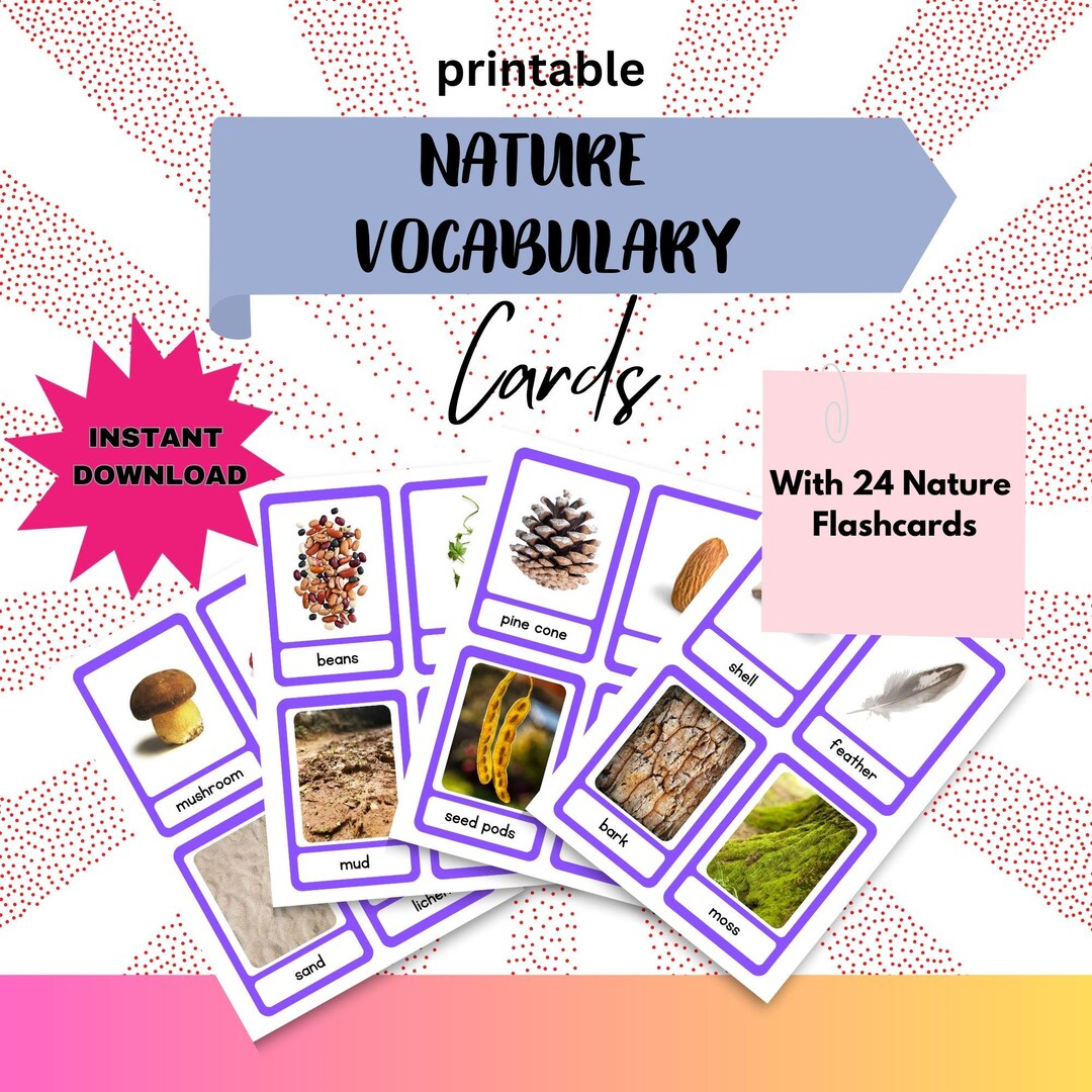 Nature Vocabulary Flashcards, 24 Printable Cards for Kids & Adults ...