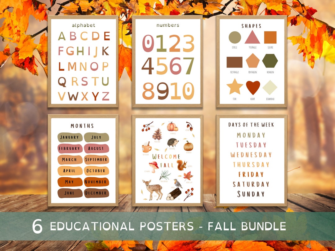 Educational Posters Bundle Fall Theme 6 PRINTABLES Homeschool Classroom ...