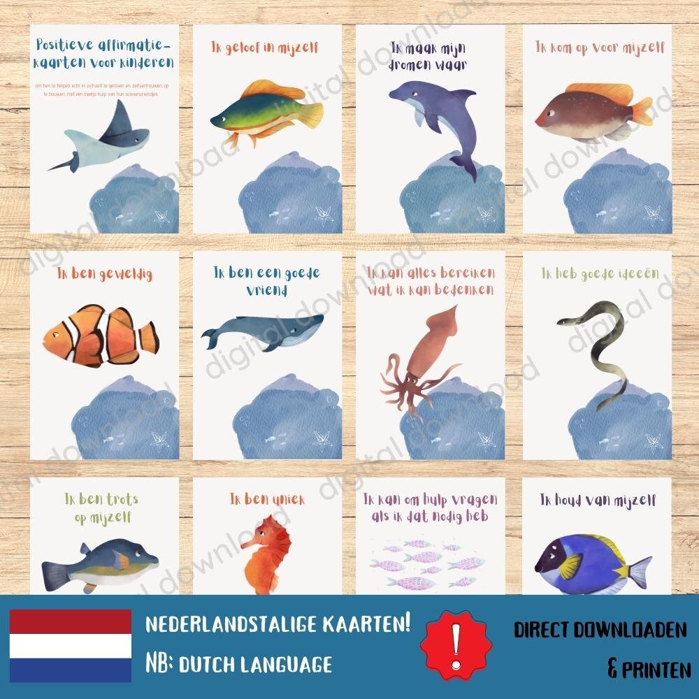 DUTCH Printable Affirmation Cards for Kids With Ocean Animals - Etsy