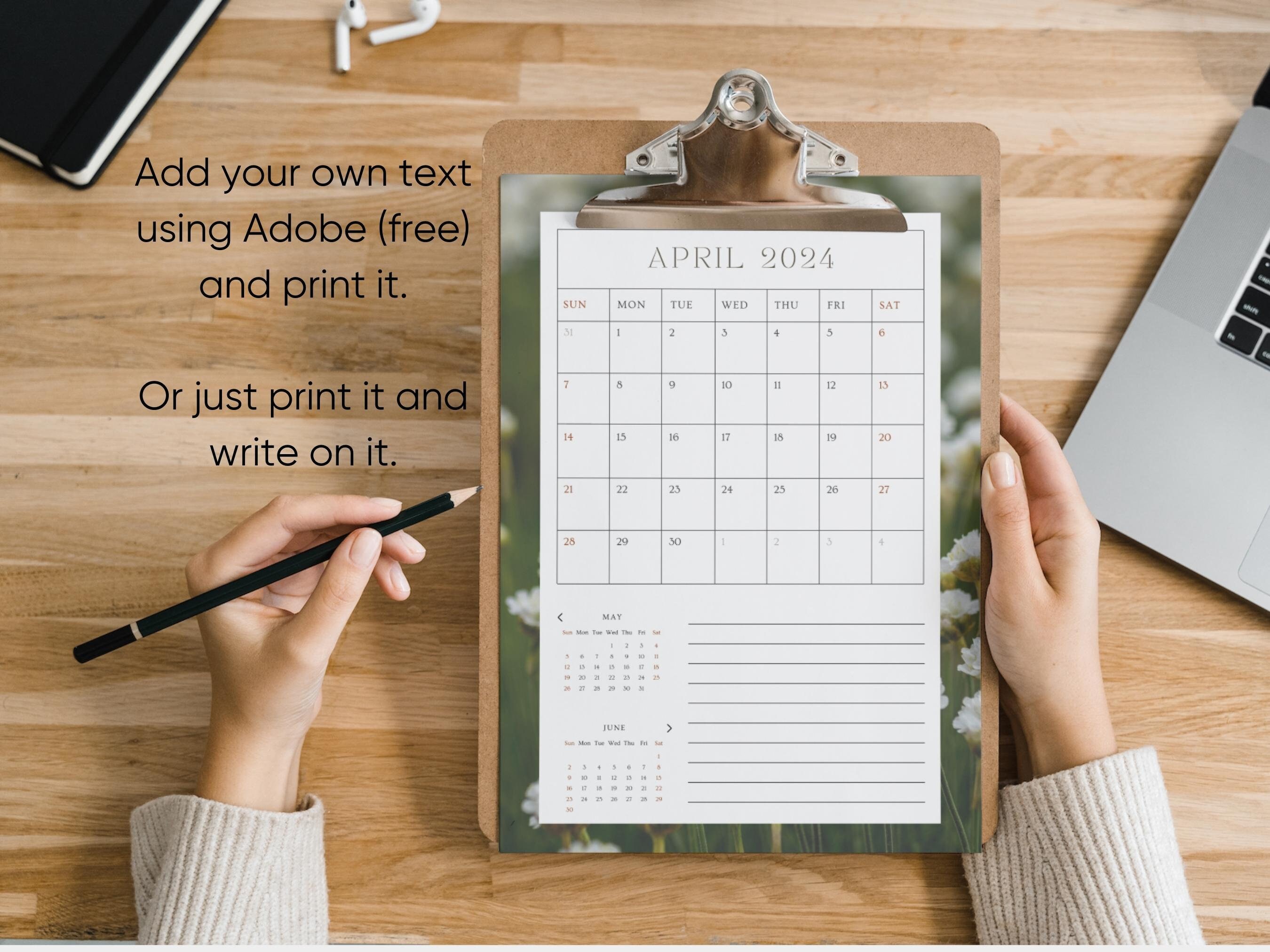 APRIL Calendar 2024 Fillable Use Digital or Printed Printable Planner ...