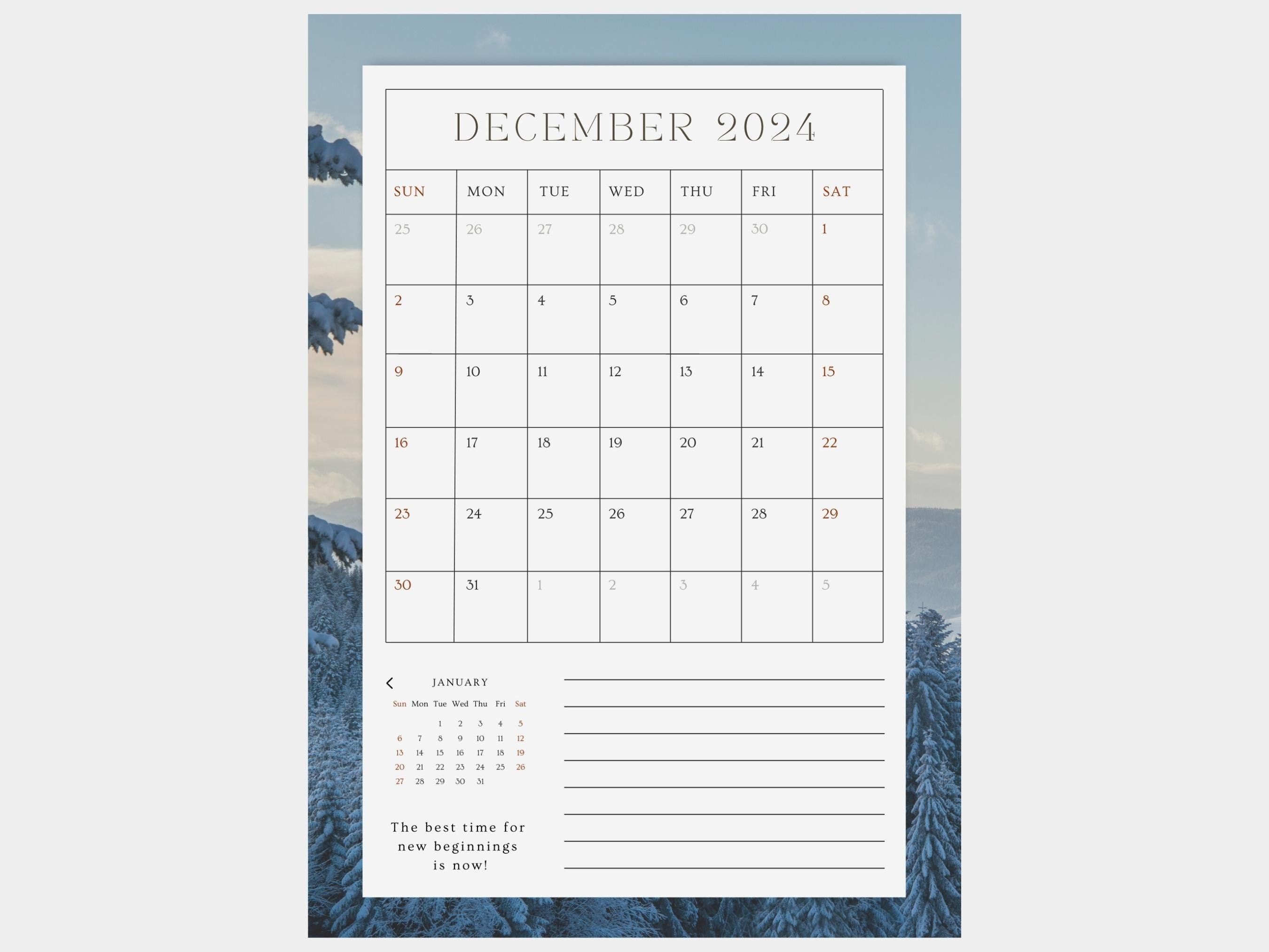 DECEMBER Calendar 2024 Fillable Use Digital or Printed - Etsy Canada