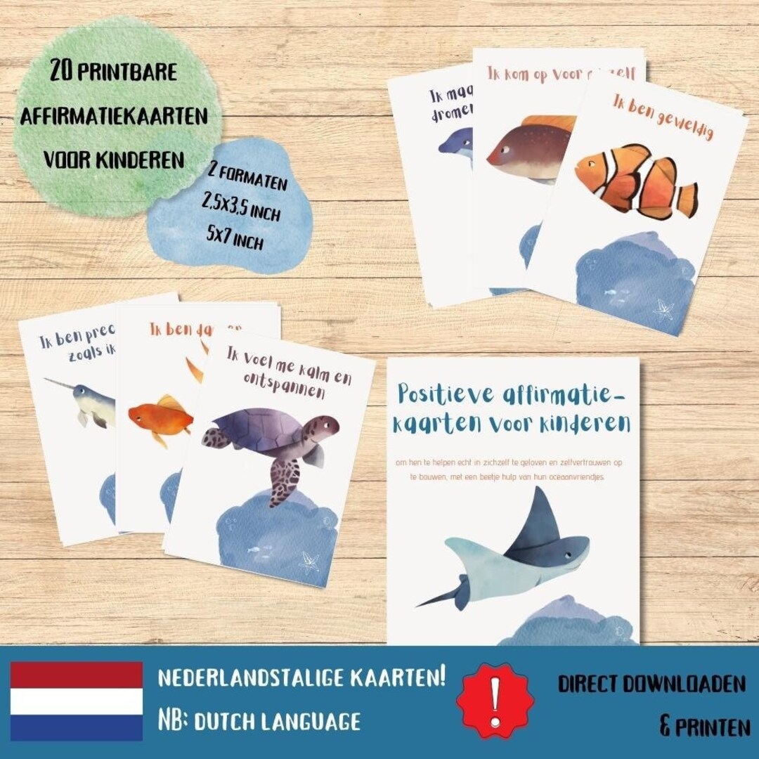 DUTCH Printable Affirmation Cards for Kids With Ocean Animals - Etsy