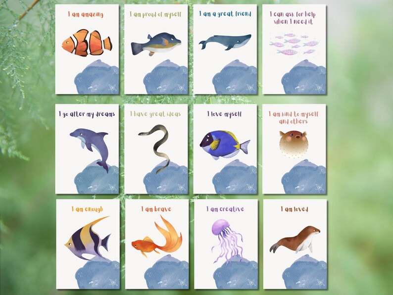 Ocean Animals Affirmation Cards for Kids | Self Esteem, Mindfulness ...