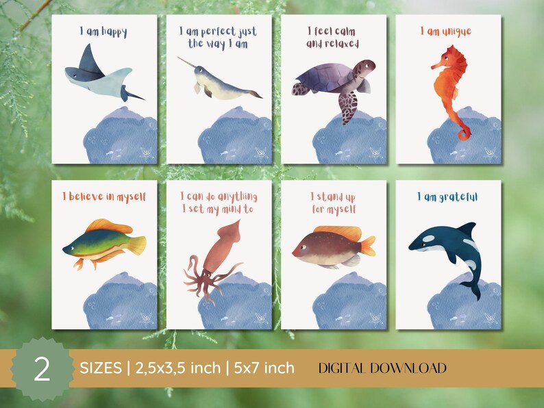 Ocean Animals Affirmation Cards for Kids | Self Esteem, Mindfulness ...