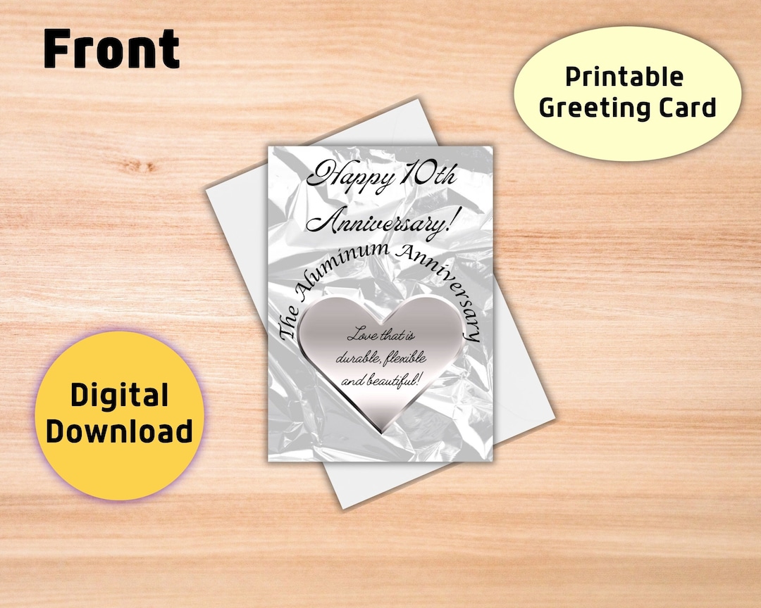 Tenth Anniversary Card, Happy Anniversary, Aluminum Anniversary, Tin ...